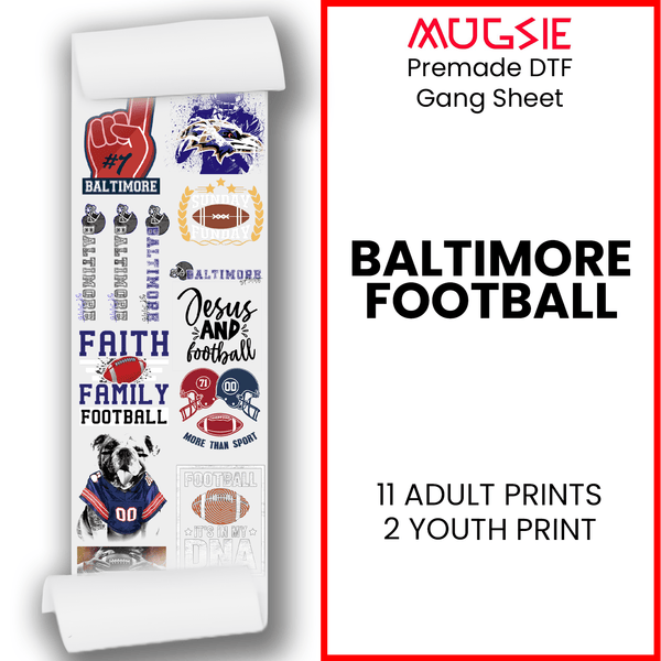 Baltimore Football DTF Premium 22x60 Gang Sheets - Vibrant Prints and ...