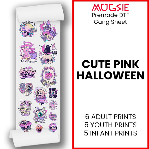 Cute Pink Halloween DTF Transfer Gang Sheets | 22x60 Ready to Press ...