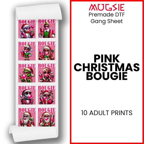 Pink Christmas Bougie DTF Transfers - 22x60 Direct-to-Film Gang Sheets ...