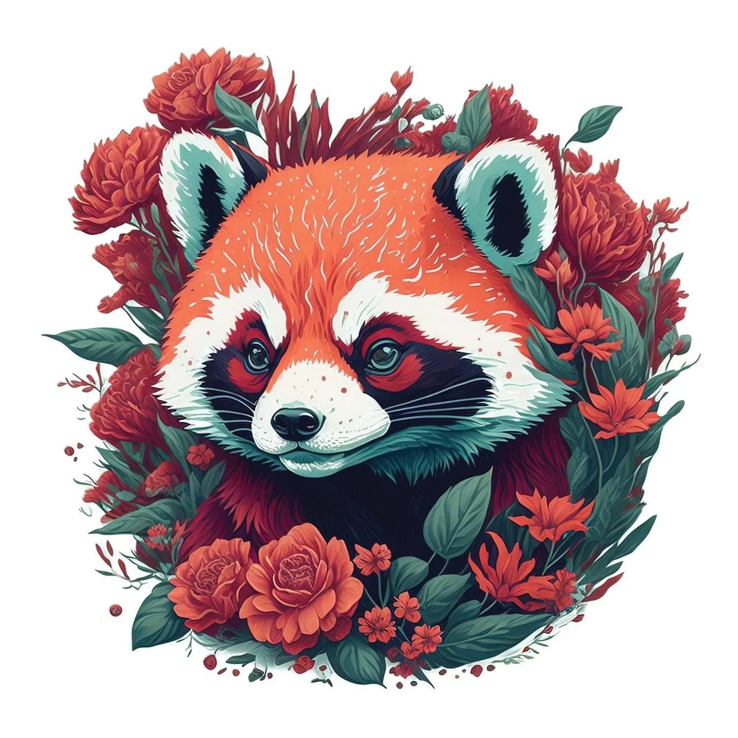 Red Panda: Flower Artwork - DTF Transfer - Direct-to-Film - Blossoming ...