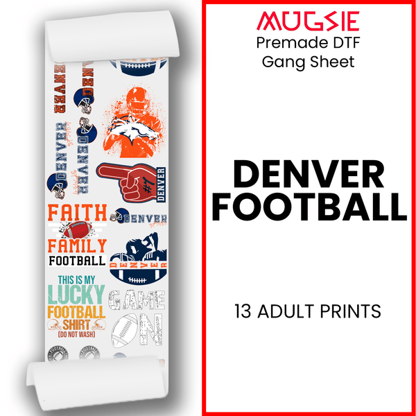 Denver Football DTF Transfer 22x60 Sheets: Premium Direct-to-Film ...