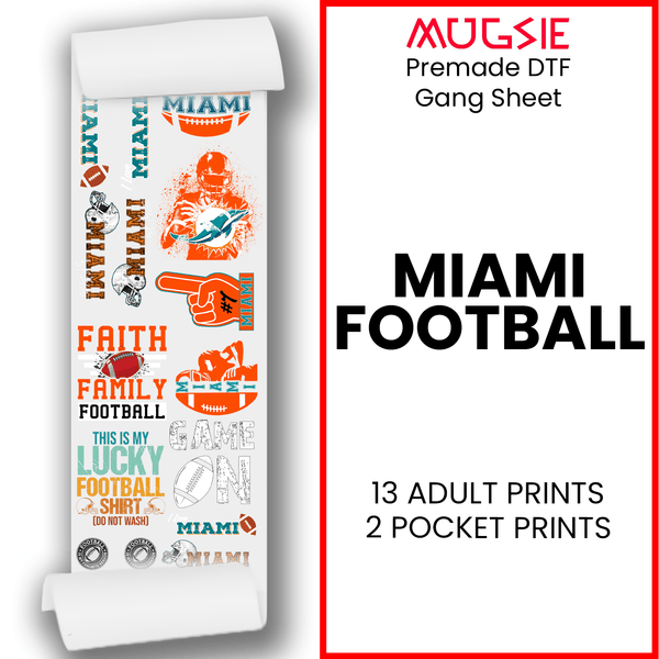 Miami Football DTF Transfer 22x60 Gang Sheets: Embrace the Miami ...