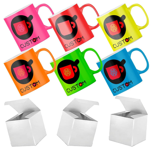 Vibrant Neon Ceramic Coffee Mug - 11oz Custom Mugs with Gift Box - Ful ...