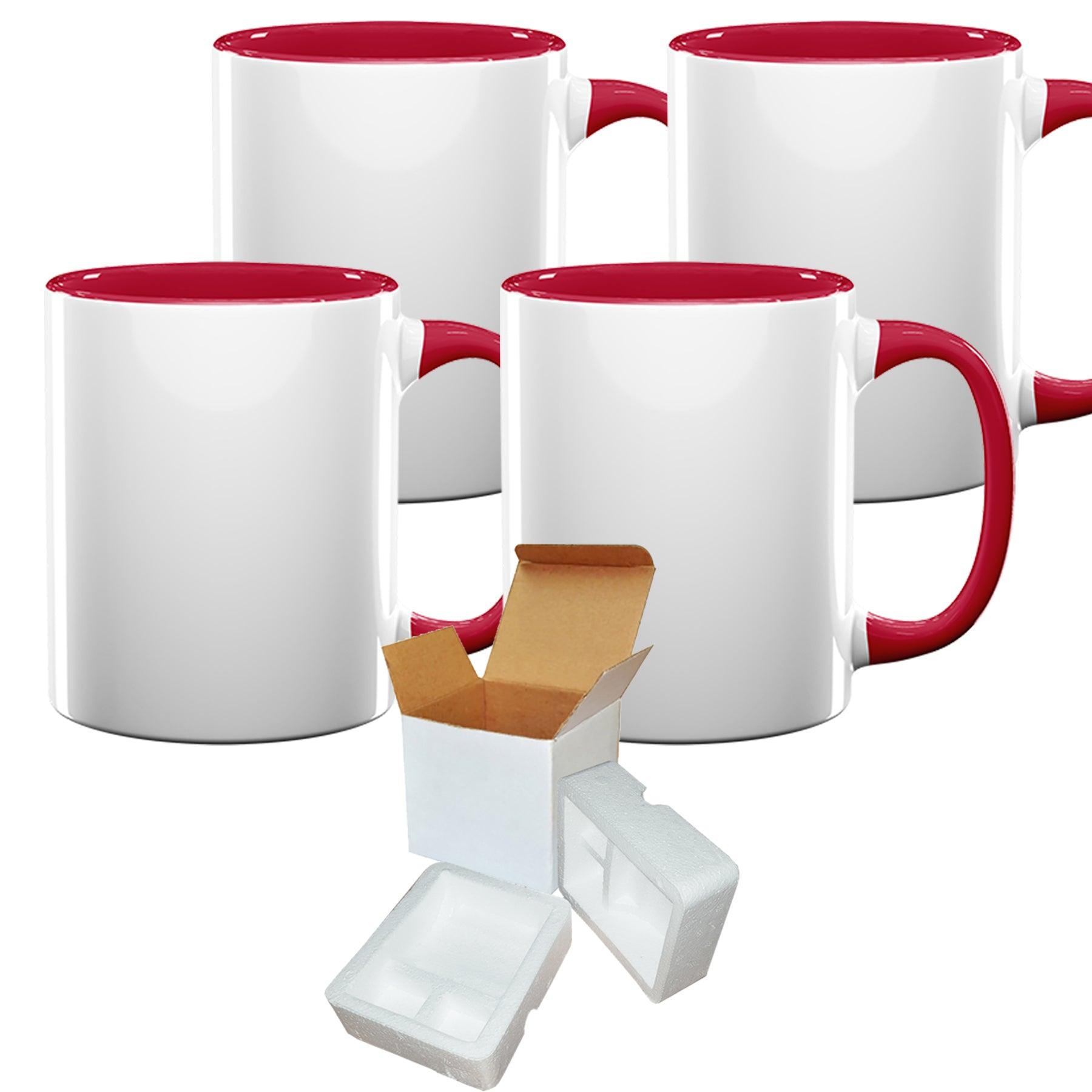 4-Pack 11oz Red Inside & Handle Sublimation Mugs with Foam Support Mug ...